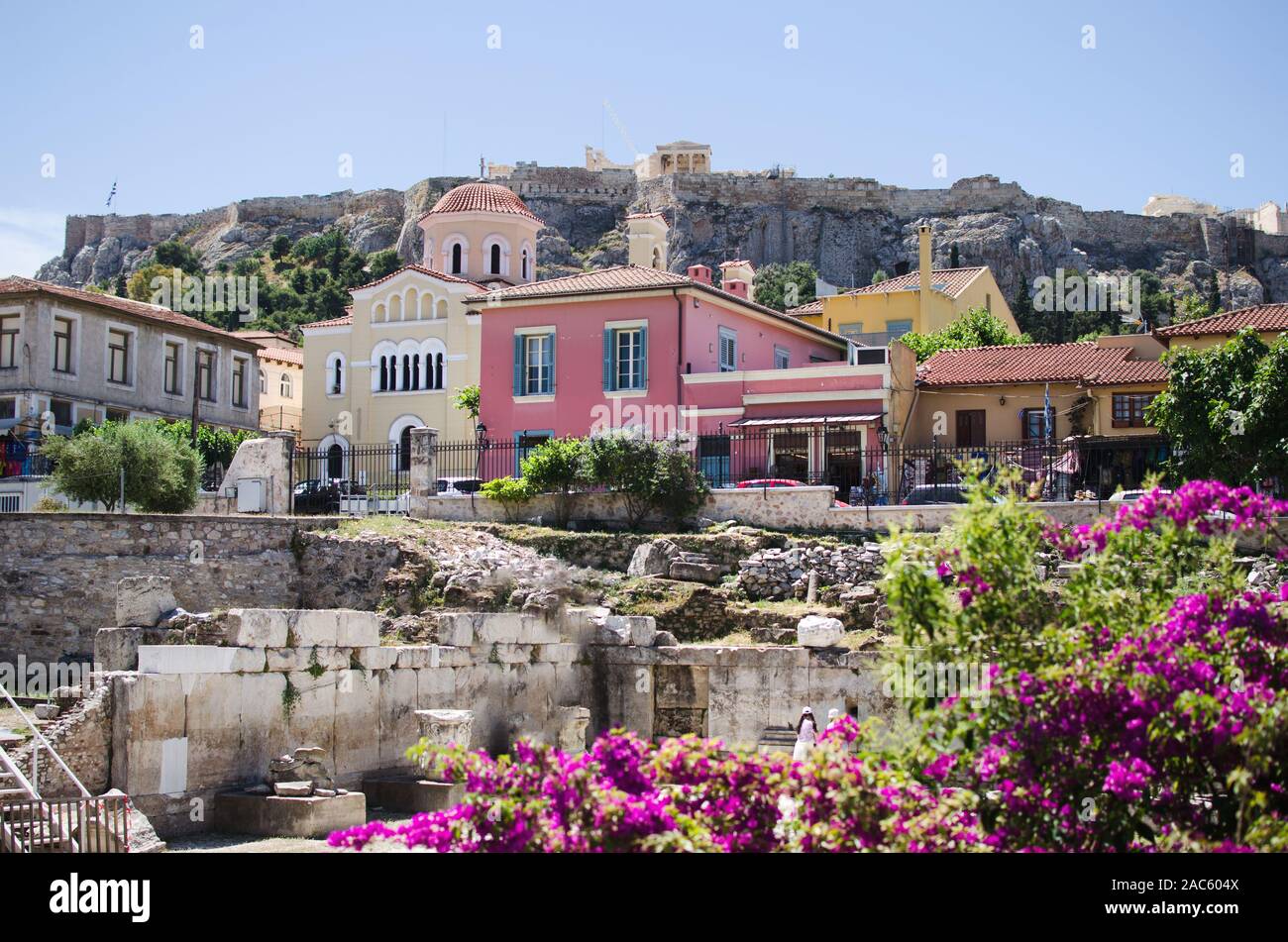 Colorful street view in Plaka District of Athens, Greece Stock Photo ...
