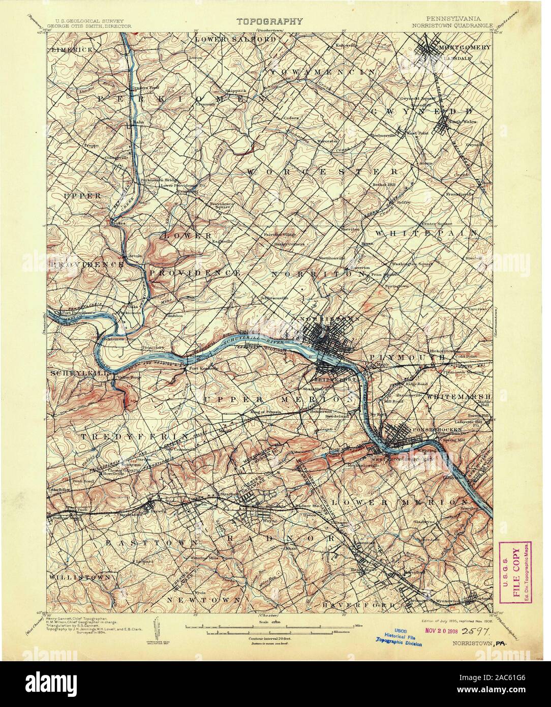 USGS TOPO Map Pennsylvania PA Norristown 169903 1895 62500 Restoration ...
