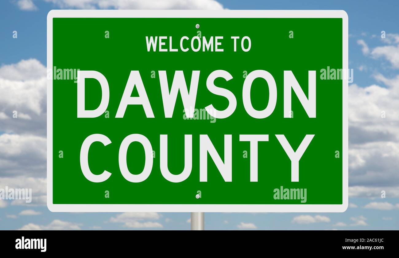 Rendering of a green 3d highway sign for Dawson County Stock Photo - Alamy