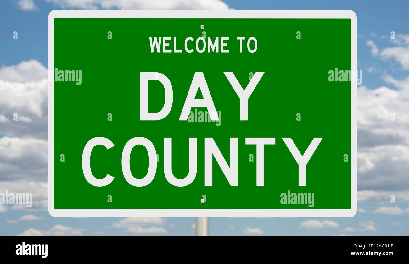 Rendering of a green 3d highway sign for Day County Stock Photo - Alamy
