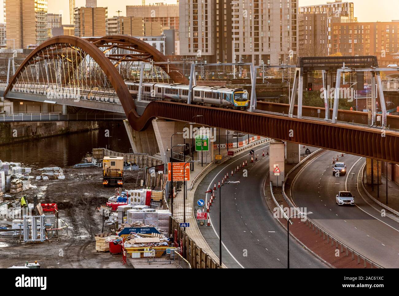 The Ordsall Chord raiwlay link bridge crossing the river Irwell in ...