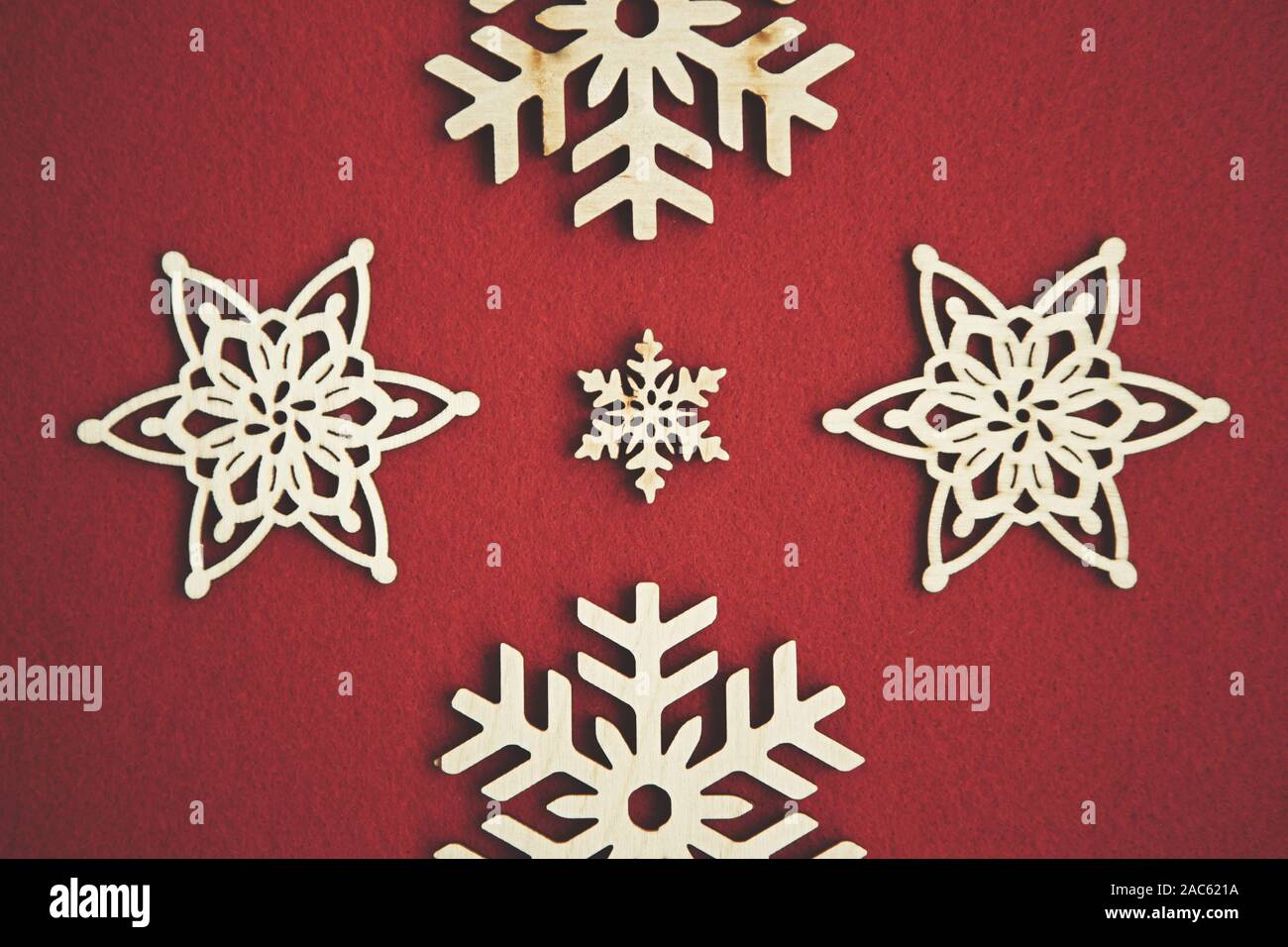 Flat lay handmade wooden snowflakes for Christmas background.Snow flake ...