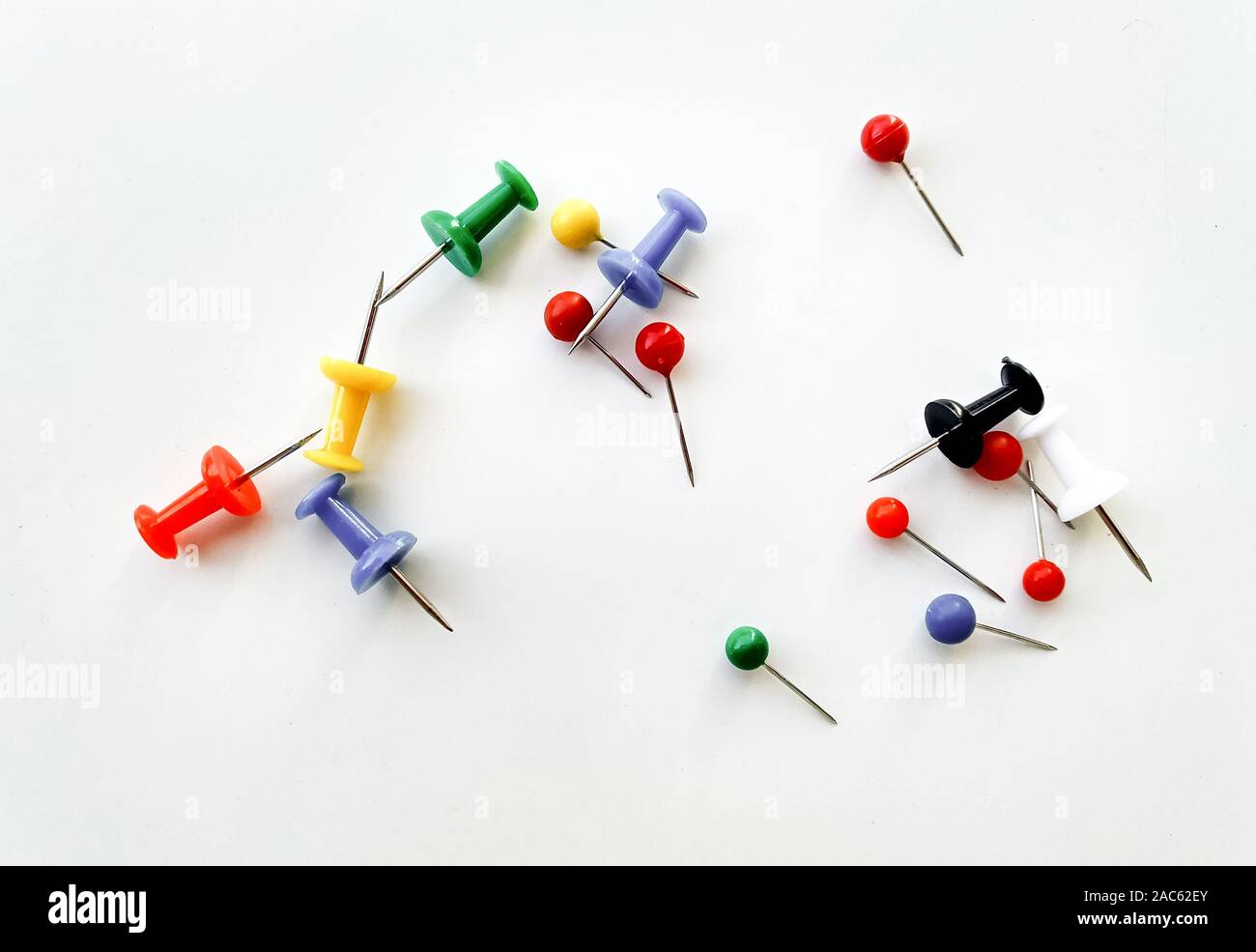 Set of colorful color push pins. top view isolated on white background ...