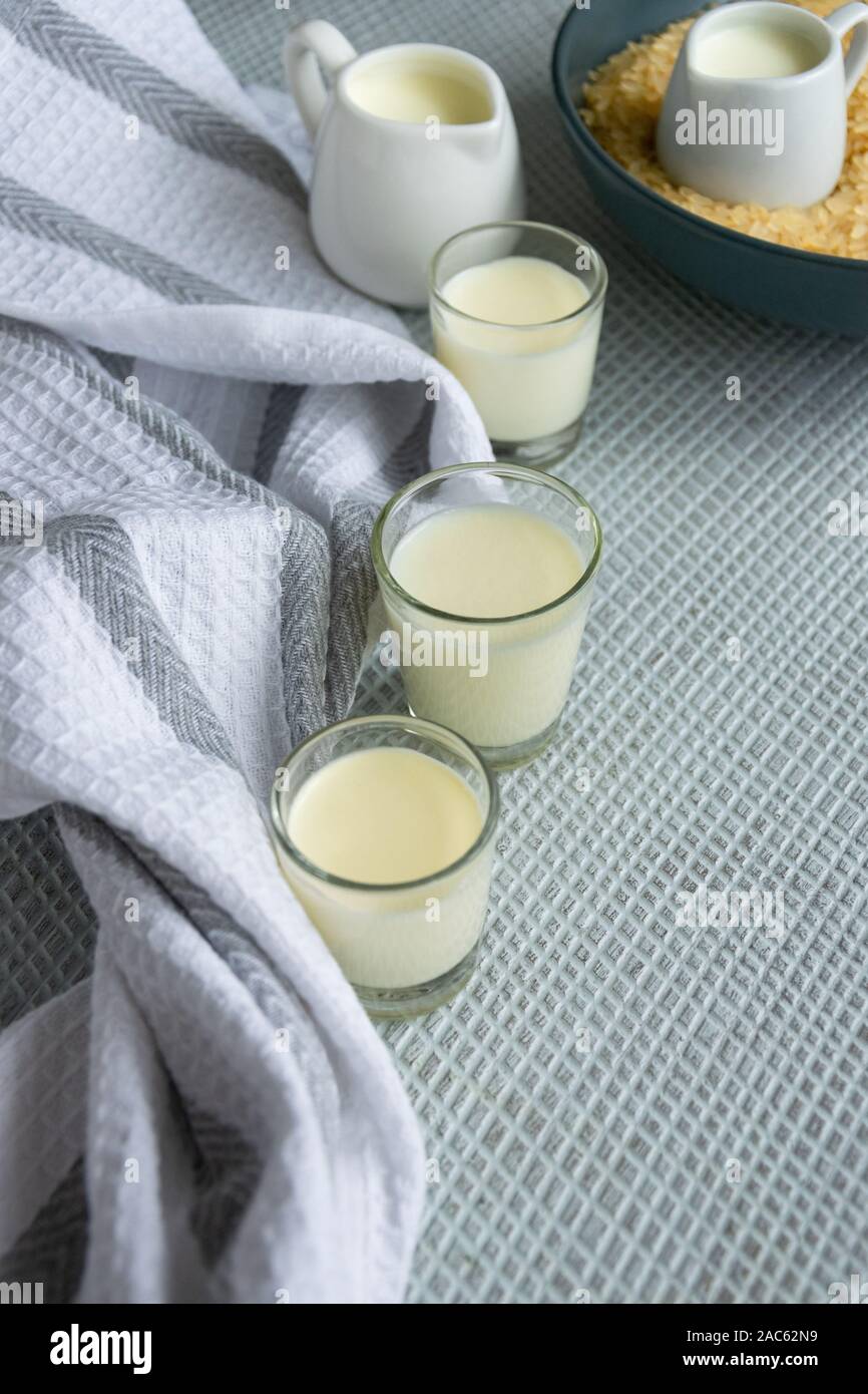 Fresh rice milk drink. Healthy nutritious vegetable milk. Homemade ...