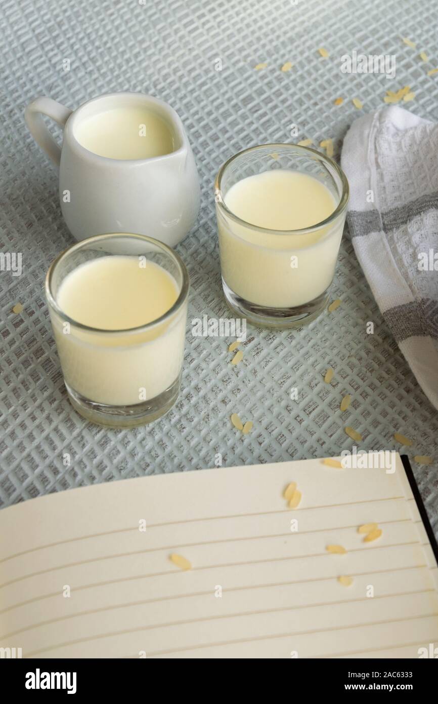 Fresh rice milk drink. Healthy nutritious vegetable milk. Homemade ...