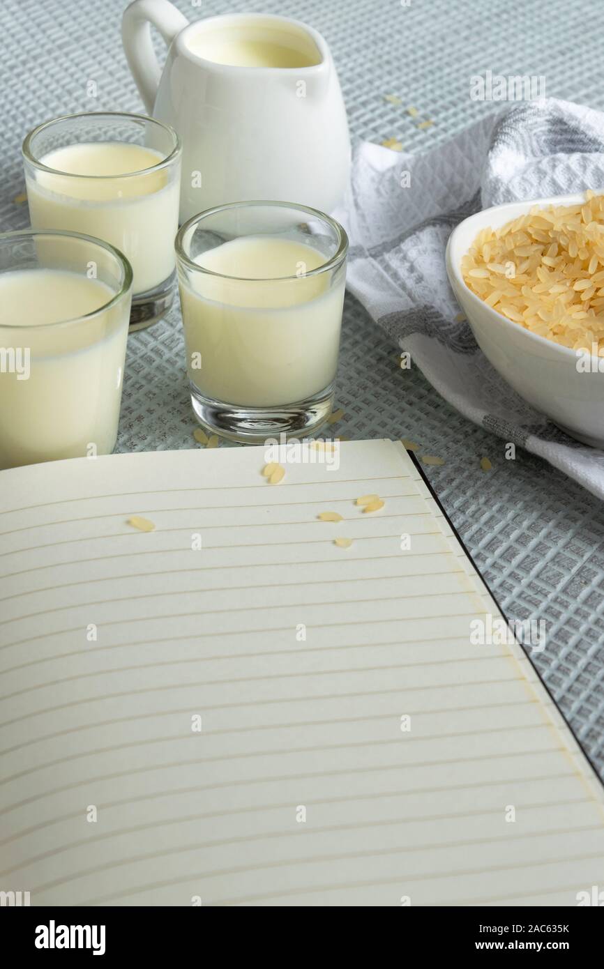 Fresh rice milk drink. Healthy nutritious vegetable milk. Homemade ...