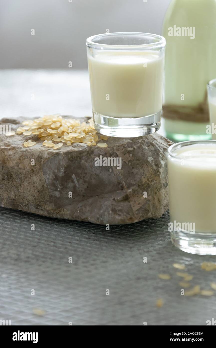 Fresh rice milk drink. Healthy nutritious vegetable milk. Homemade ...