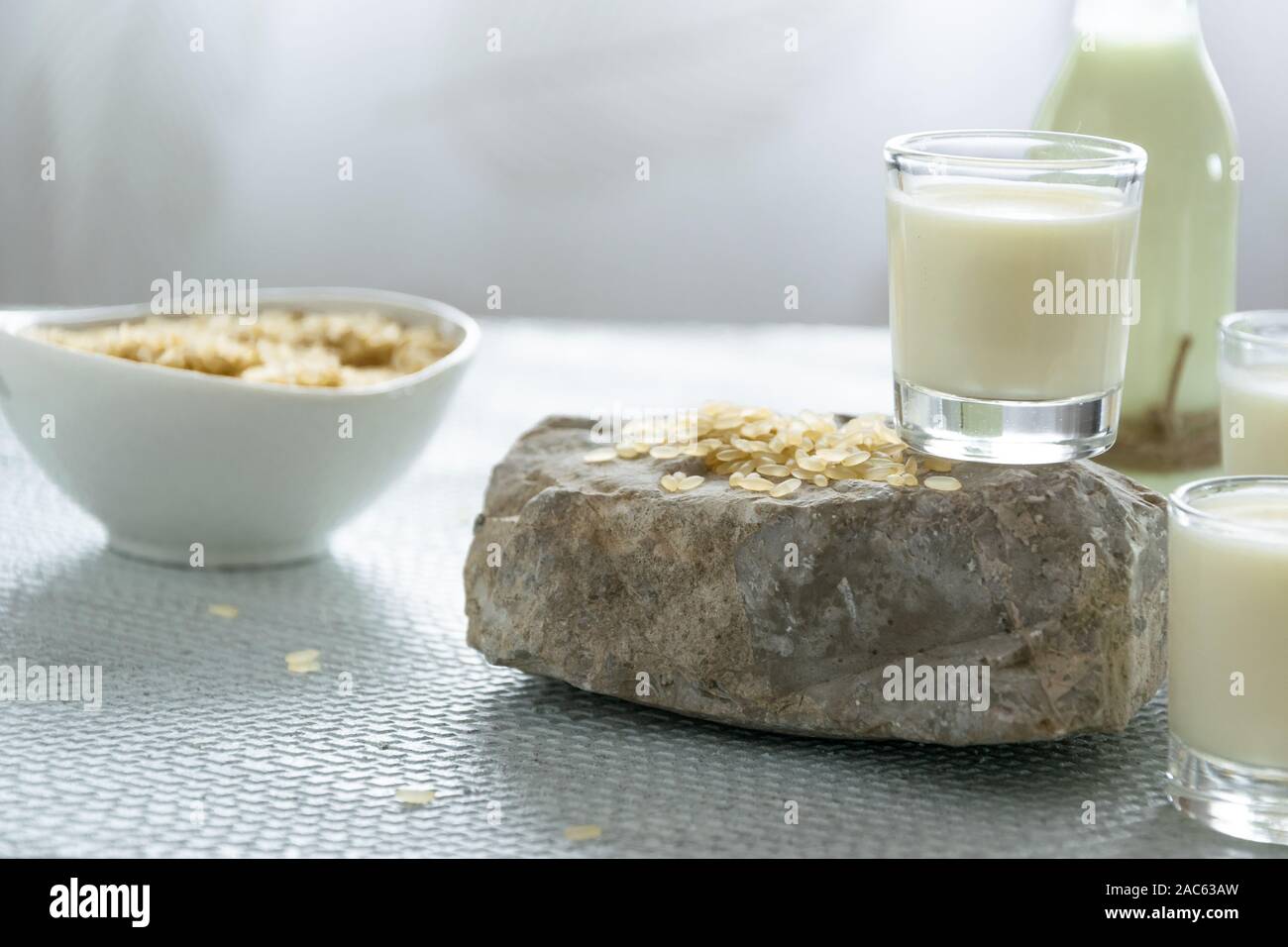 Fresh rice milk drink. Healthy nutritious vegetable milk. Homemade ...
