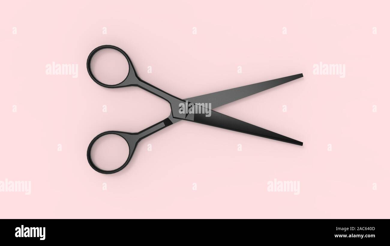 3d rendering of a scissors isolated in a colored studio background ...