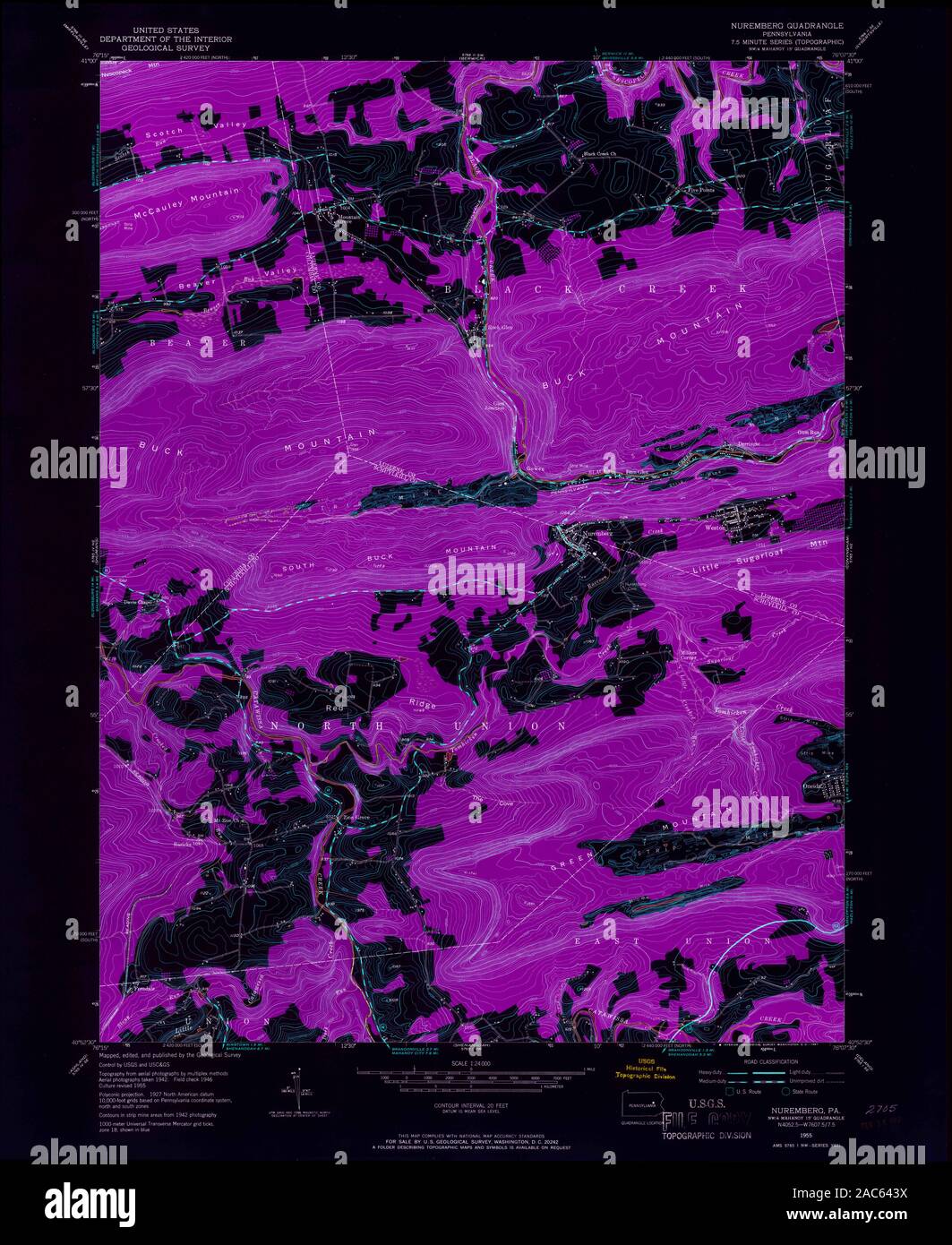 USGS TOPO Map Pennsylvania PA Nuremberg 171522 1955 24000 Inverted ...