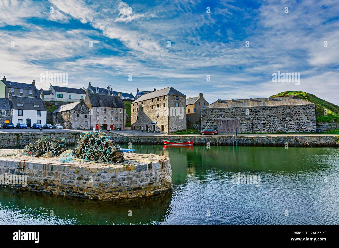 Harbour in Portsoy Aberdeenshire Scotland UK with buildings and piers ...