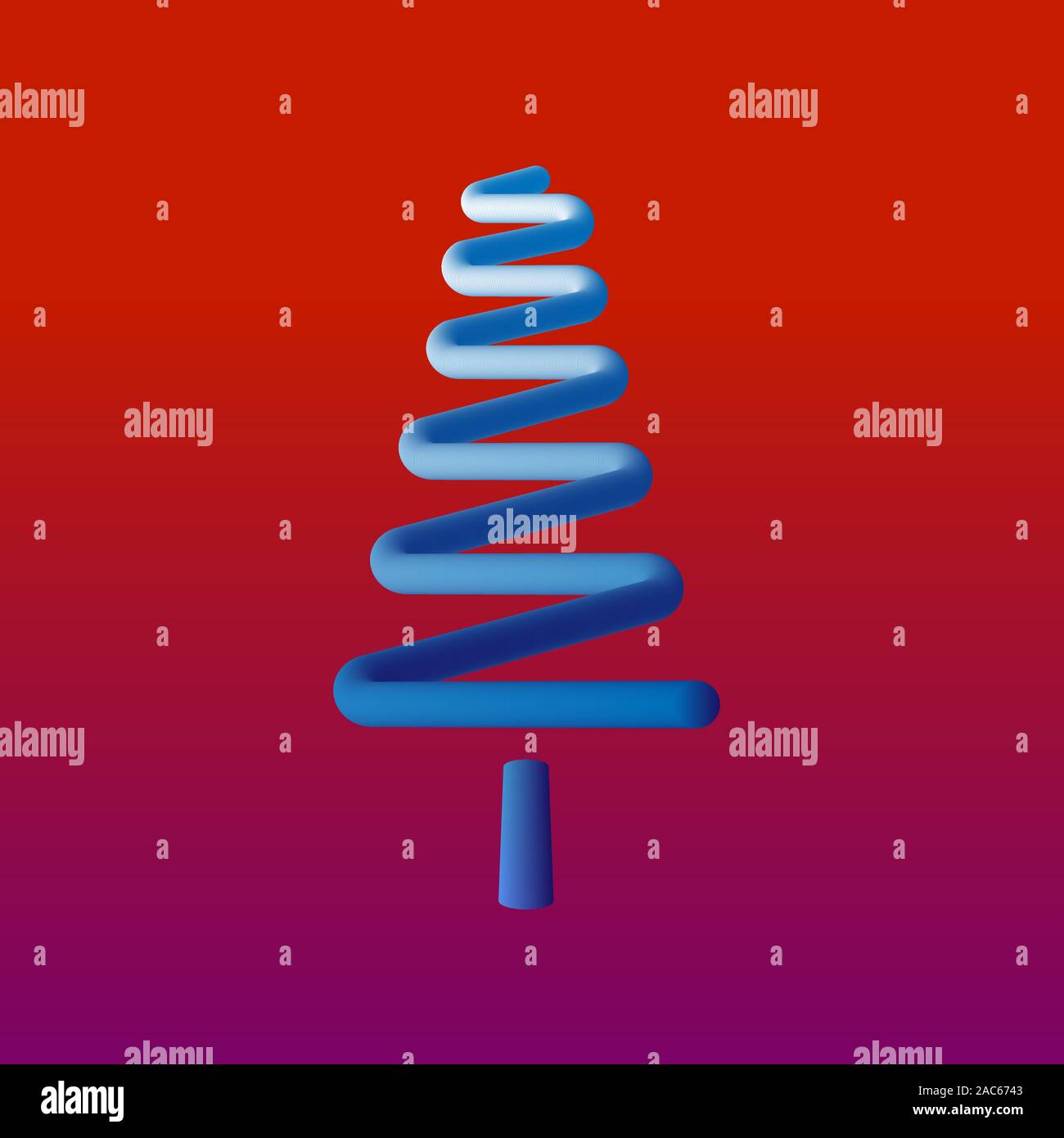 Minimal of blue Christmas tree on gradient purple and red background ...