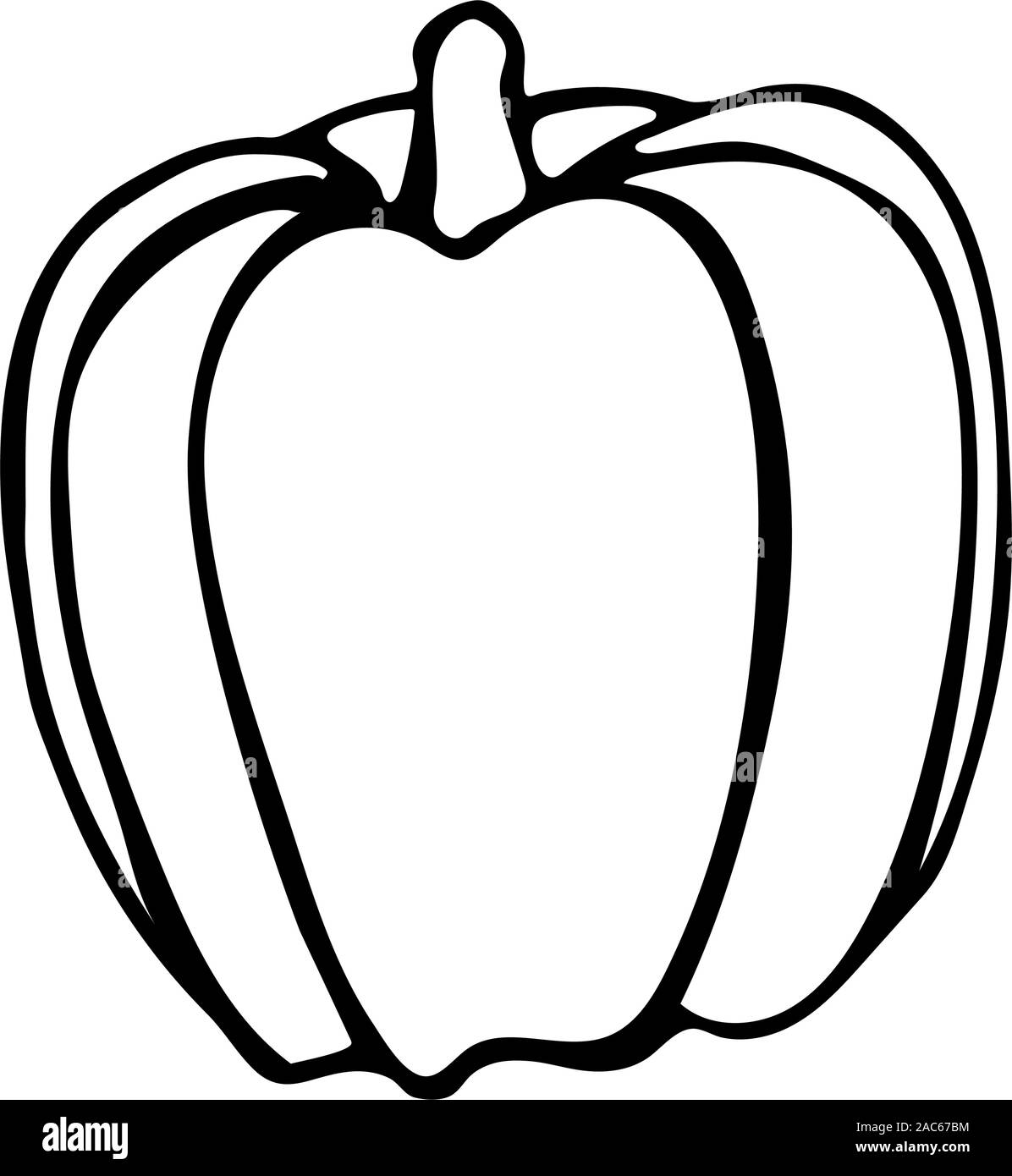 Vector hand drawn outline illustration of bell pepper. Black contour ...