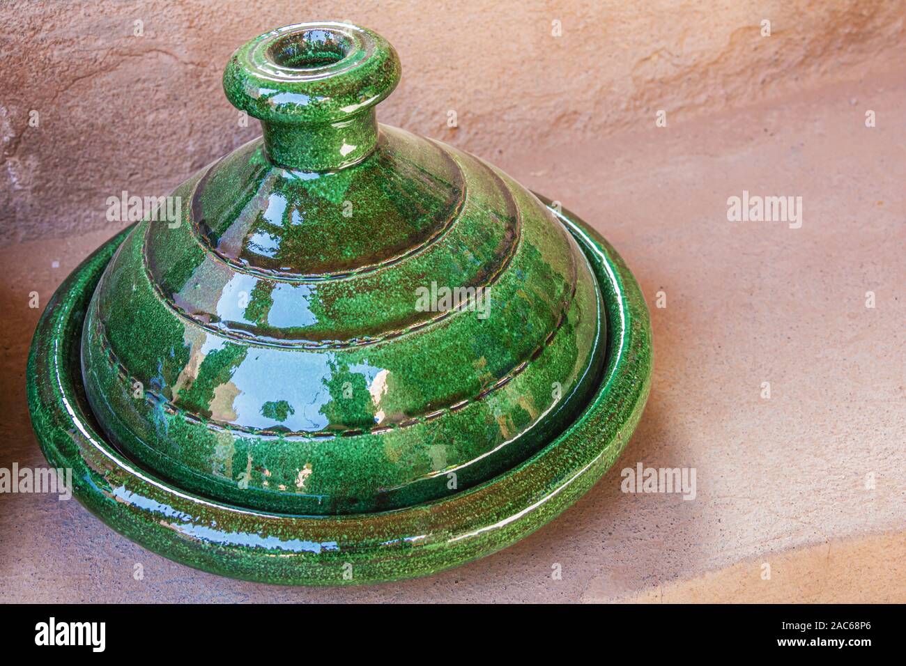 Close up of a green tajine the well known pottery of Tamegroute Stock ...