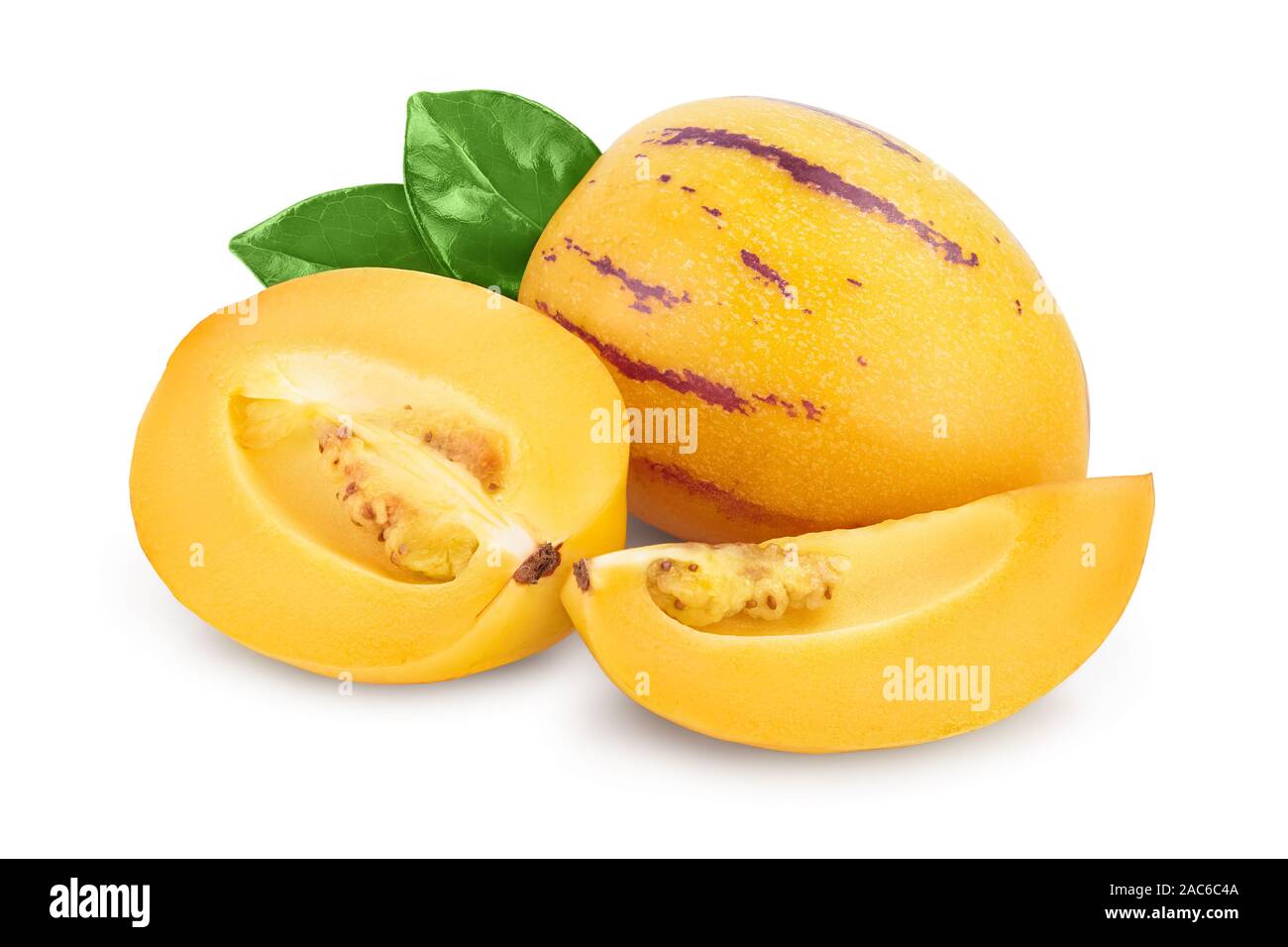 Fresh Pepino fruit with leaves isolated on white background Stock Photo ...