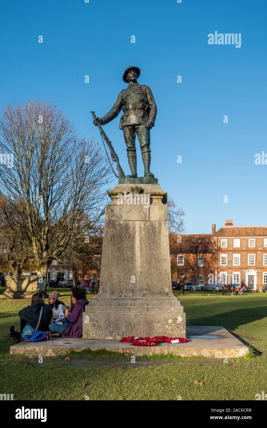 King's Royal Rifle Corps Memorial (soldier statue) outside Winchester ...