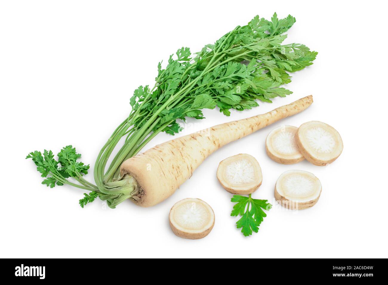 Parsley root with slices and leaves isolated on white background Stock ...