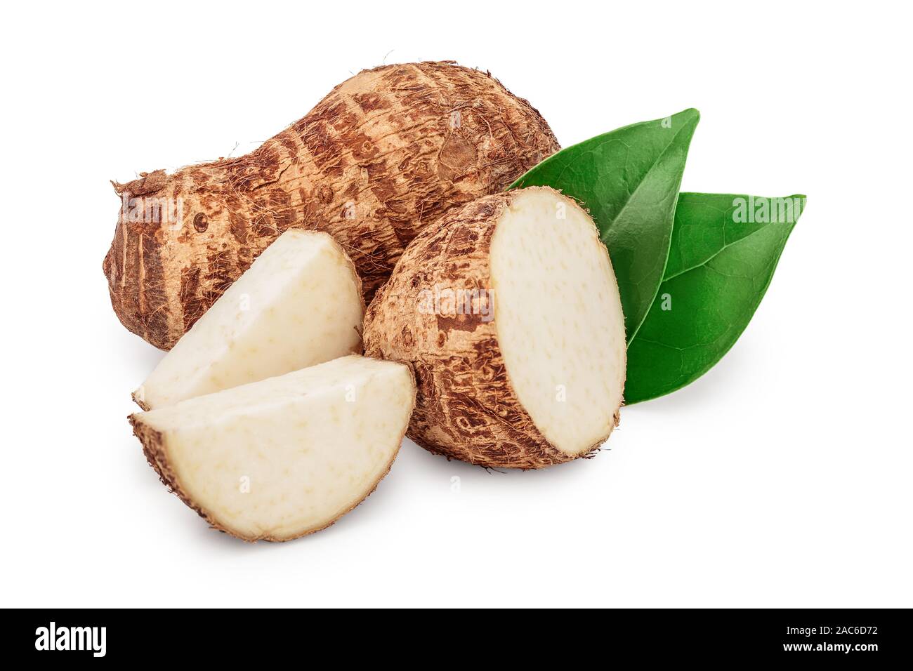 fresh taro root with half and leaf isolated on white background Stock ...