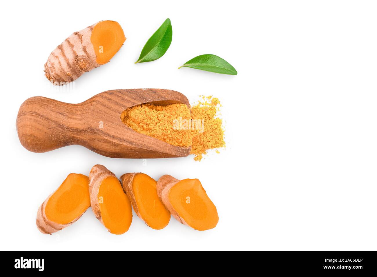 Turmeric powder and turmeric root isolated on white background with ...