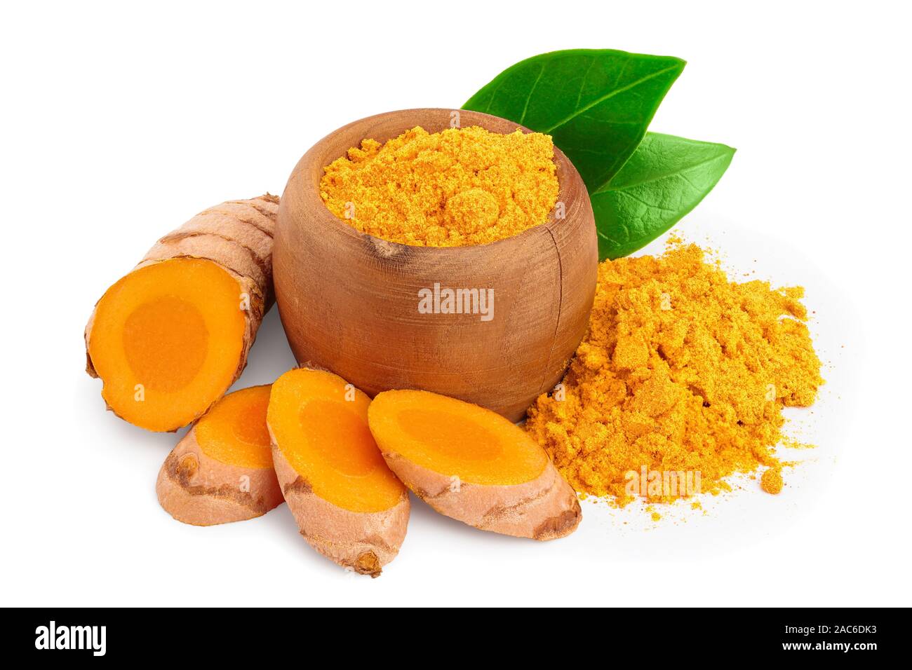 turmeric root and powder isolated on white background close up Stock ...