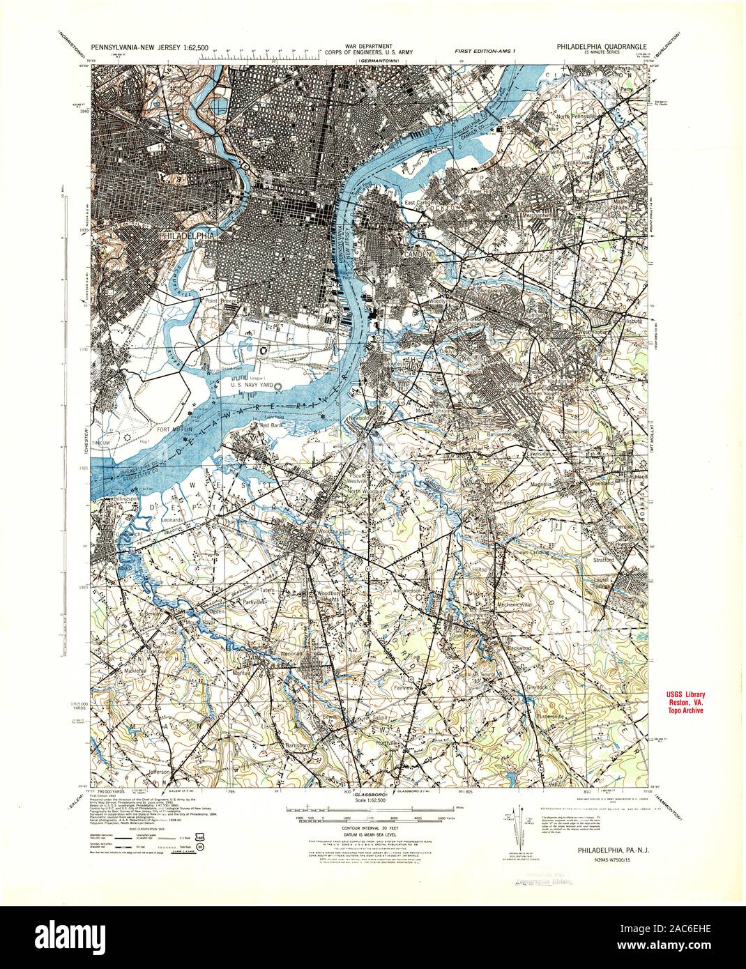 USGS TOPO Map Pennsylvania PA Philadelphia 221349 1943 62500 ...