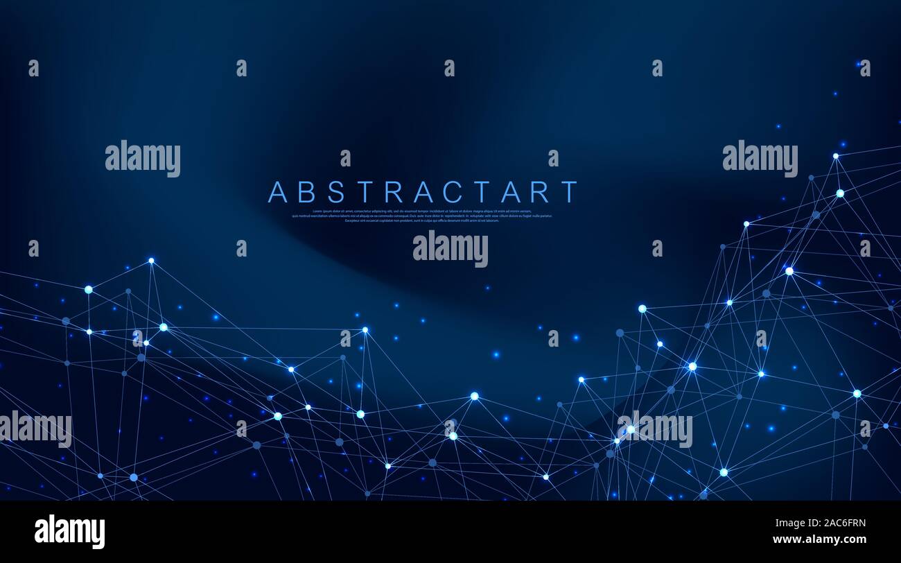 Abstract plexus background with connected lines and dots. Wave flow. Plexus geometric effect Big ...
