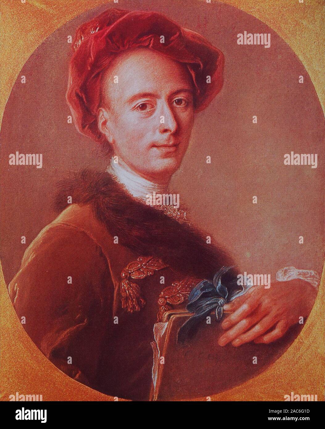 Halftone postcard image: self-portrait (1739) in pastel of Charles ...