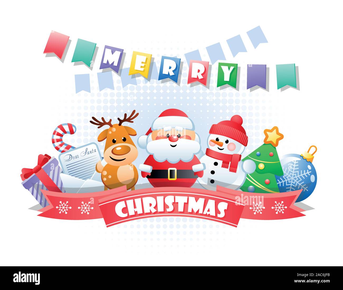 Merry Christmas. Greeting card with cute cartoon characters and festive ...