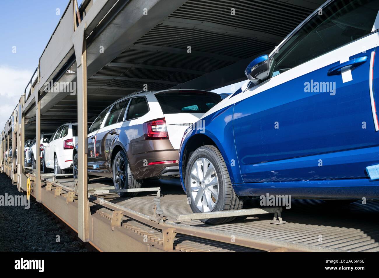 BLG autorack with new Skoda cars for export at seaport terminal Stock ...