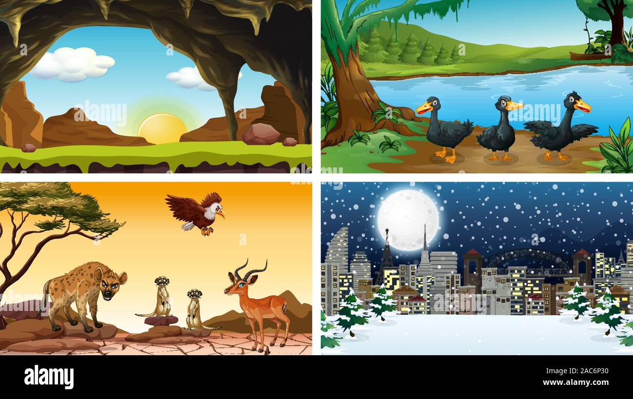 Four background scenes in set illustration Stock Vector Image & Art - Alamy