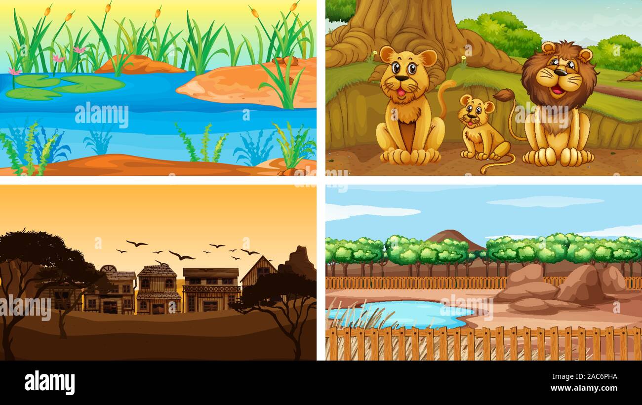 Scenes with animals and trees illustration Stock Vector Image & Art - Alamy