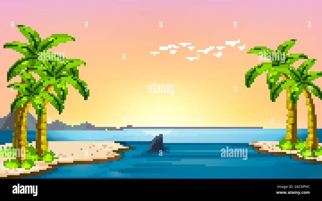 Empty nature beach ocean coastal landscape illustration Stock Vector ...