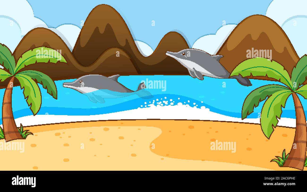 Scene with dolphin in the sea illustration Stock Vector Image & Art - Alamy