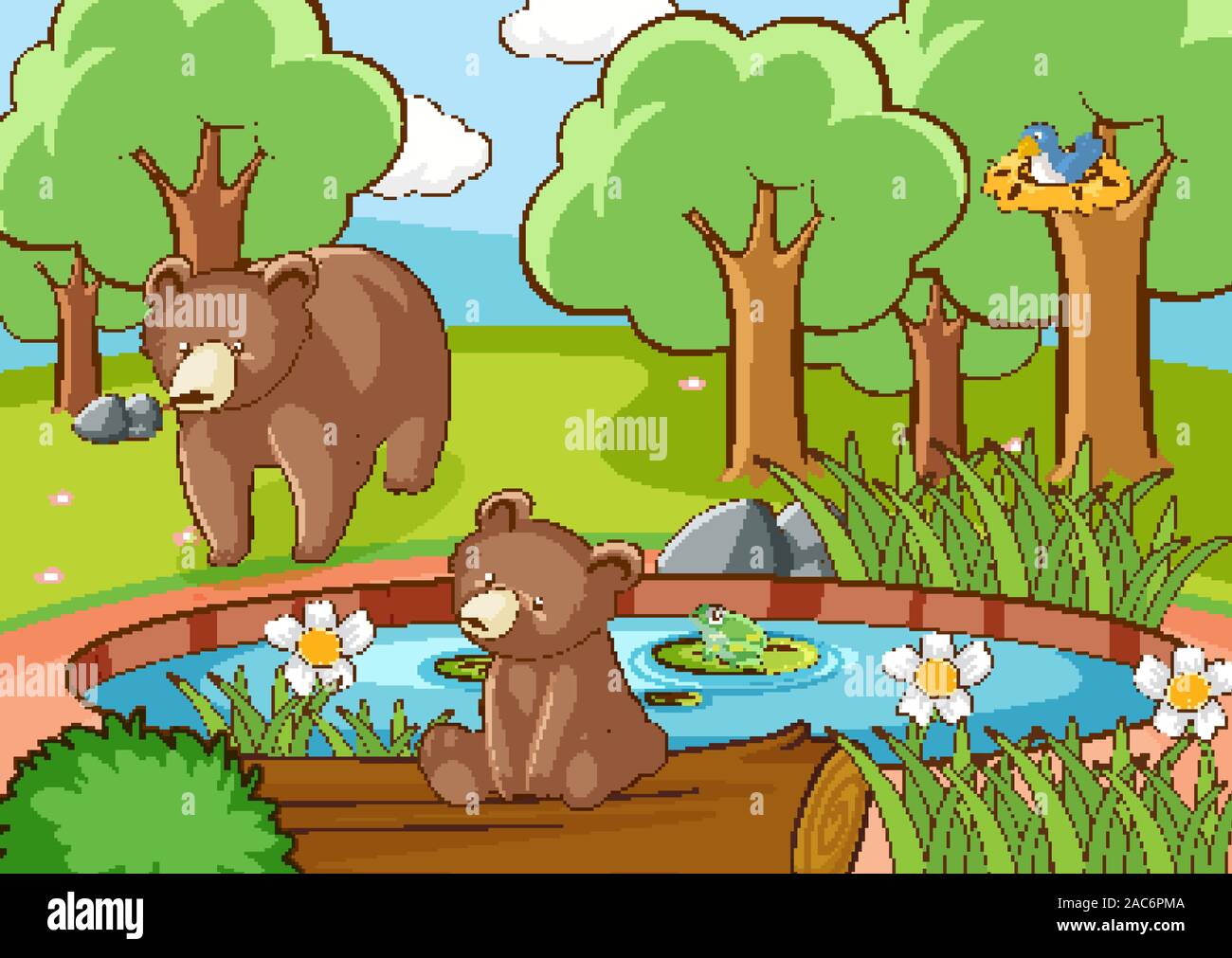 Scene with grizzly bears in forest illustration Stock Vector Image ...
