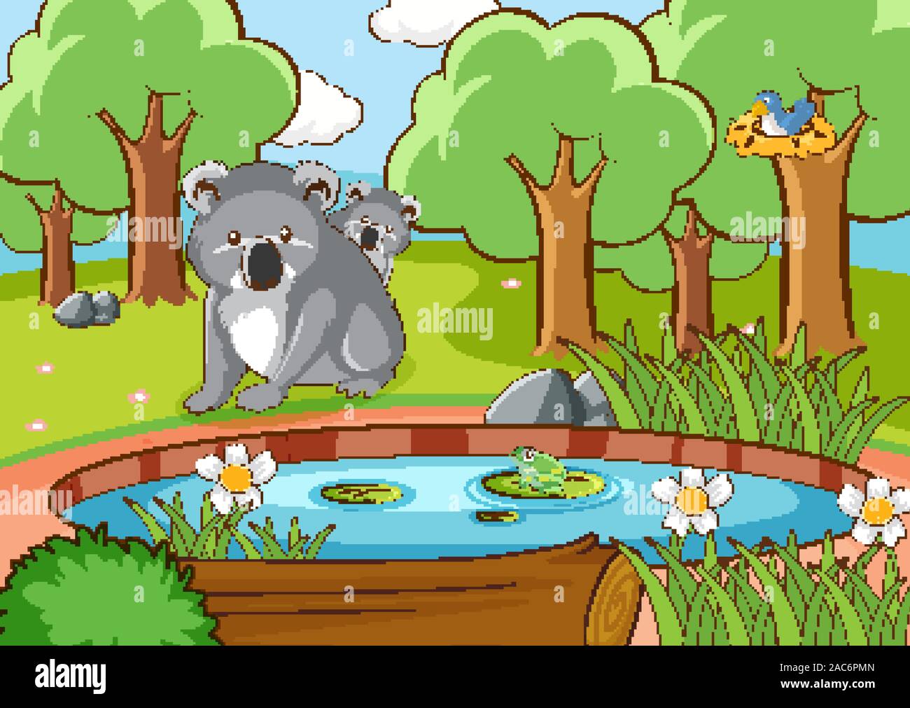 Scene with koala in the forest illustration Stock Vector Image & Art ...