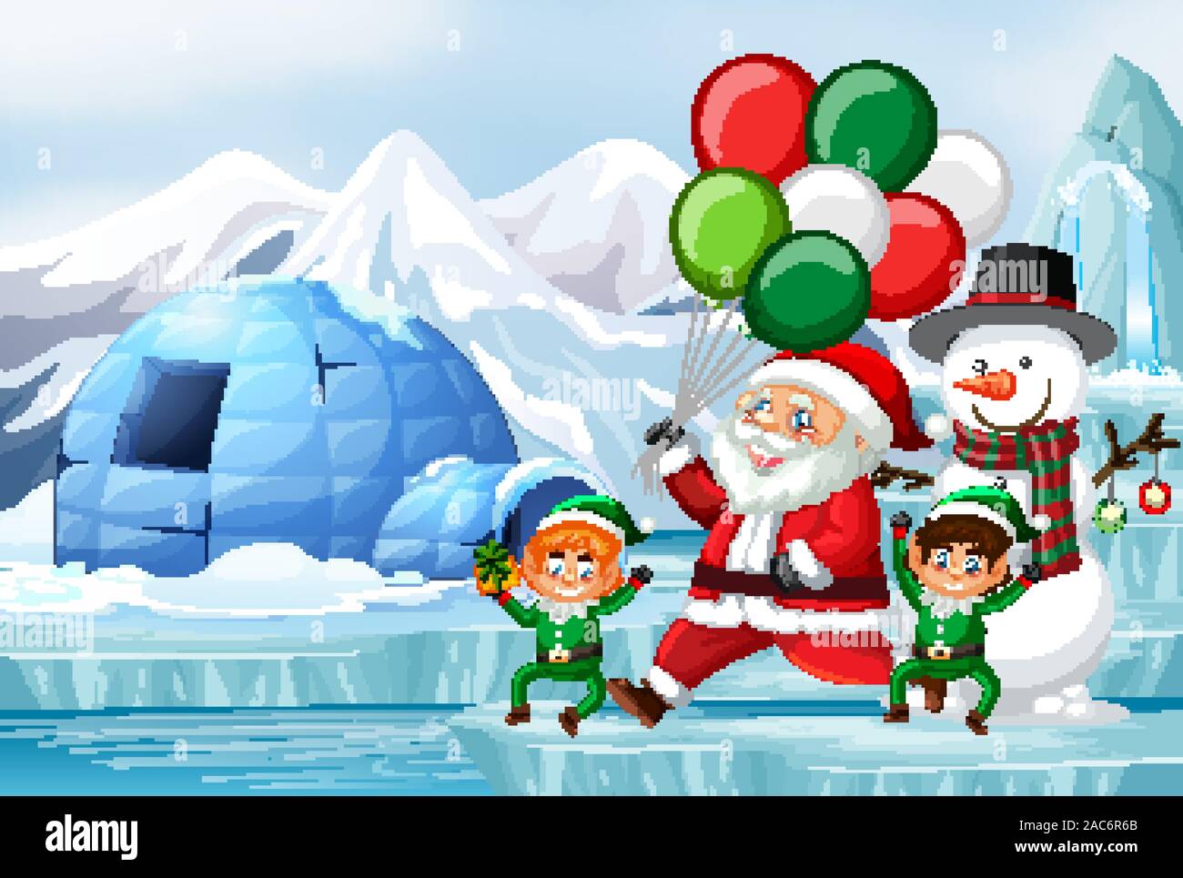 Christmas scene with Santa and elves illustration Stock Vector Image ...
