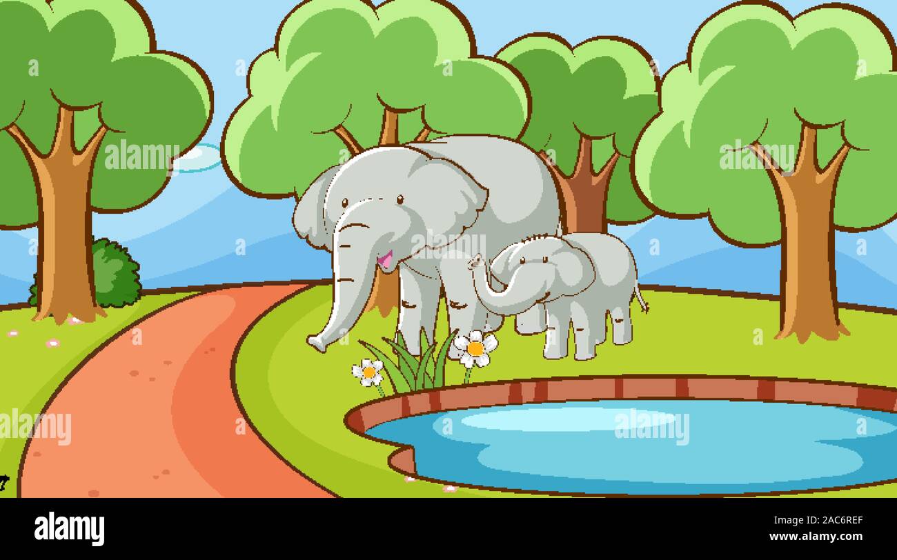Scene with elephants in forest illustration Stock Vector Image & Art ...