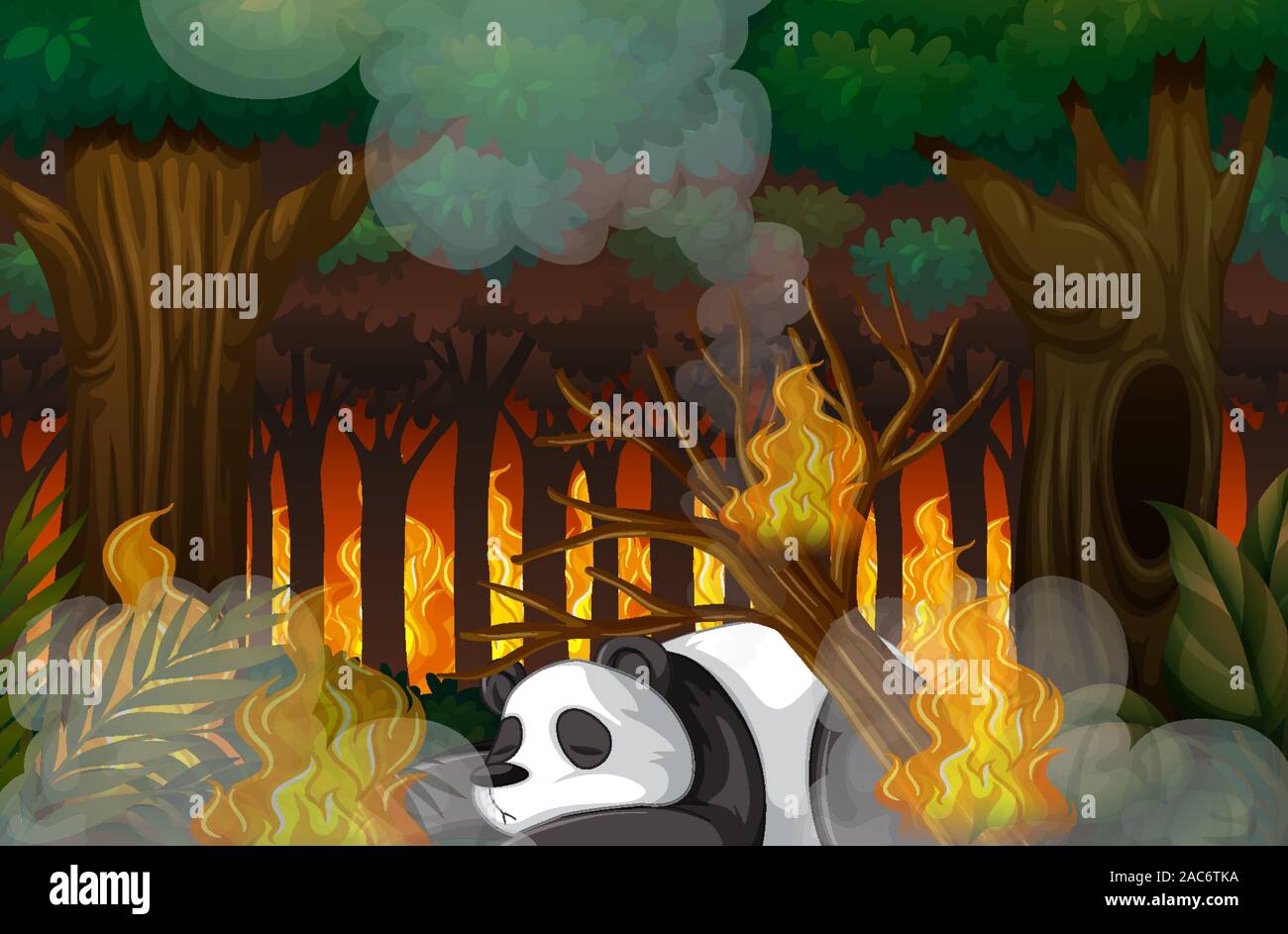 Deforestation scene with panda dying in forest illustration Stock ...