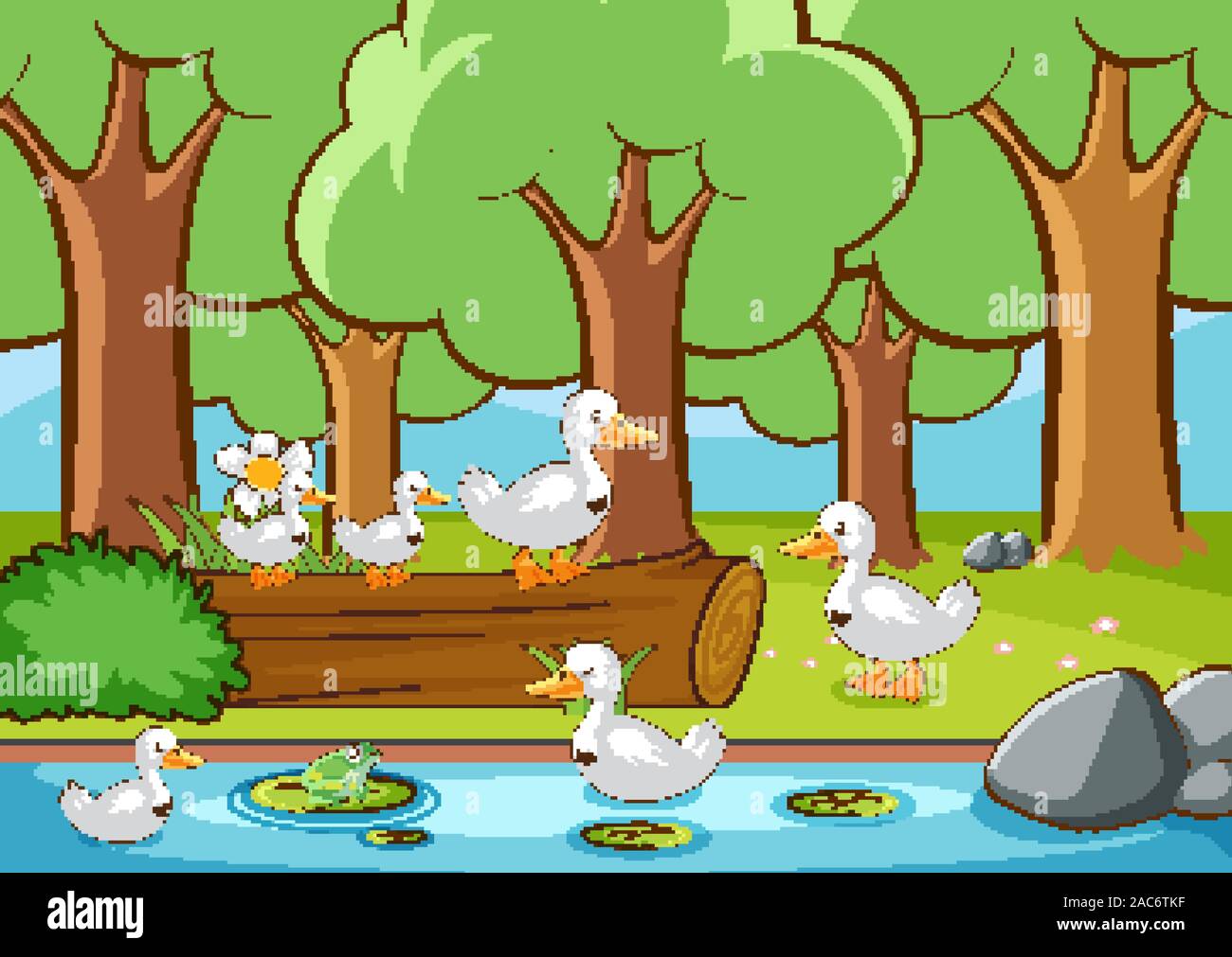 Scene with ducks in the forest illustration Stock Vector Image & Art ...