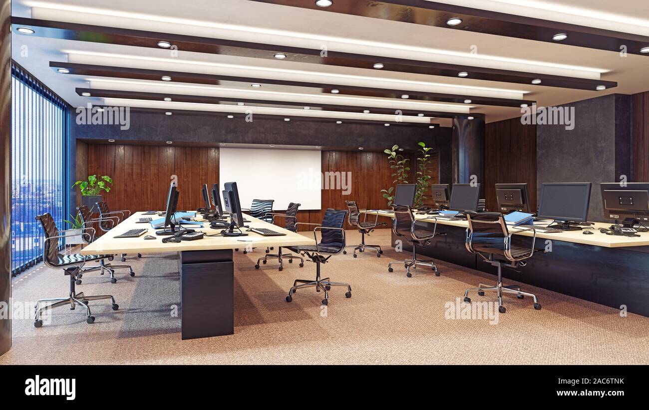 Modern office interior design concept. 3d rendering design Stock Photo ...