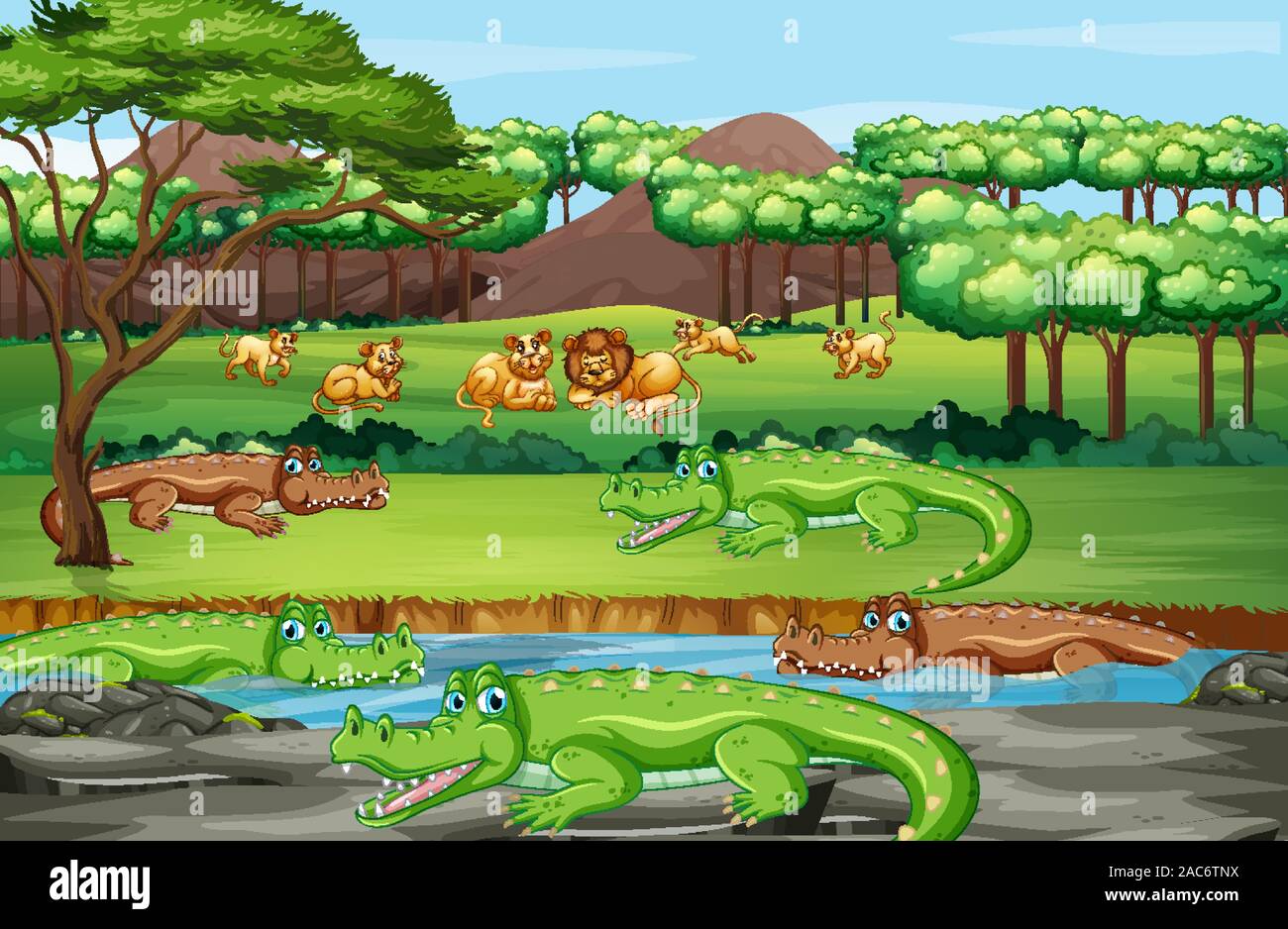 Scene with animals in the forest illustration Stock Vector Image & Art ...