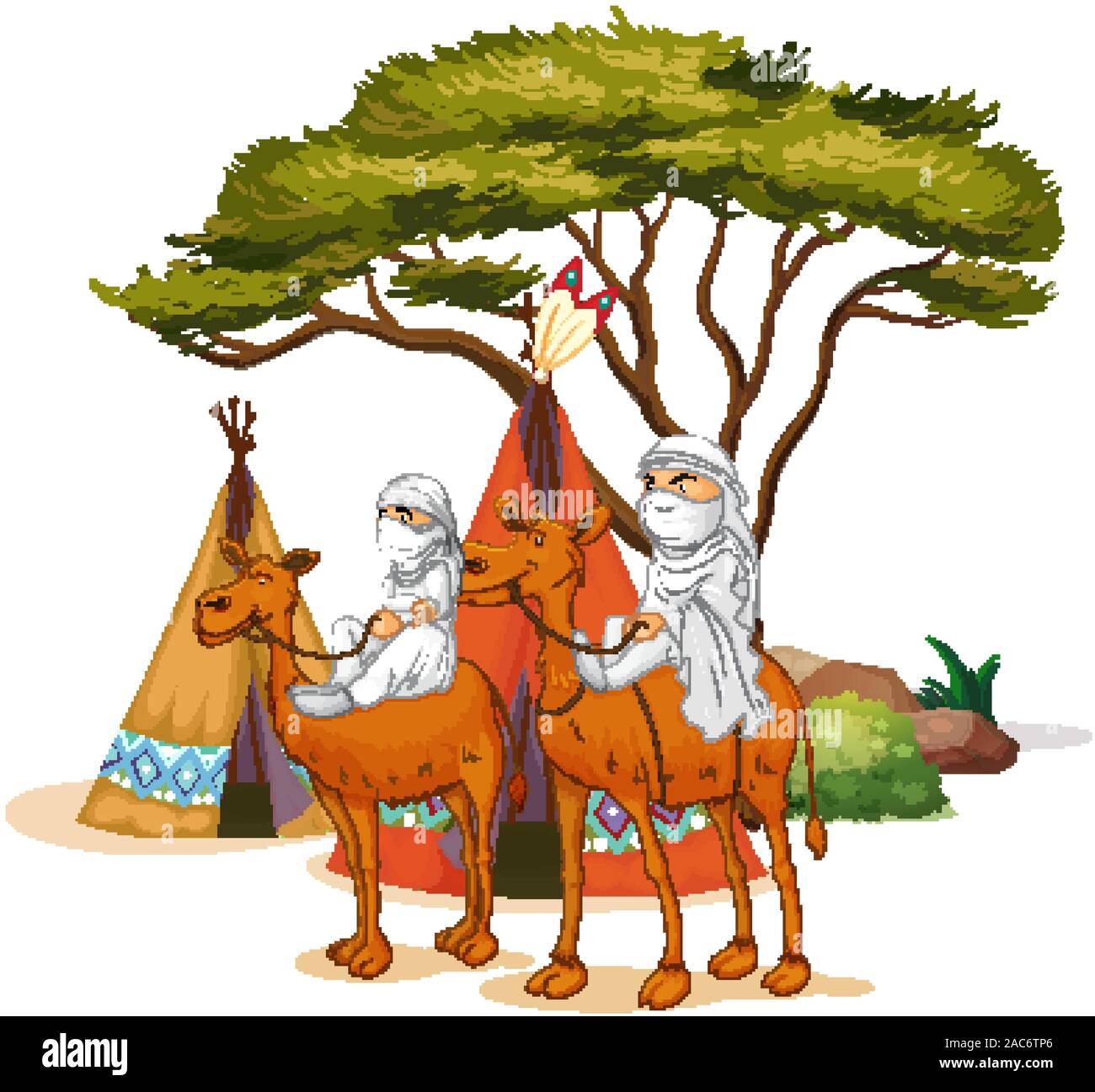 Isolated picture of people riding camels illustration Stock Vector ...