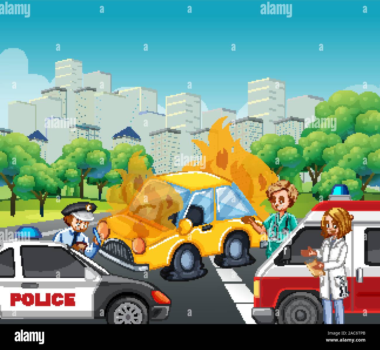 Ambulance on scene of accident Stock Vector Images - Alamy