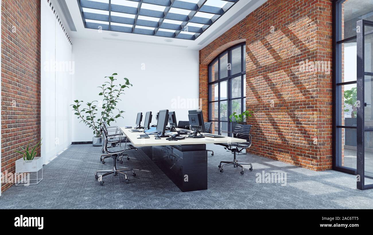 Modern office interior design concept. 3d rendering design Stock Photo ...