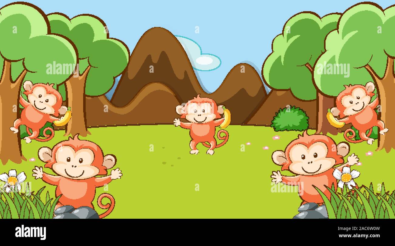 Scene with monkeys in the park illustration Stock Vector Image & Art ...