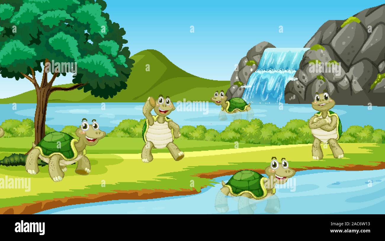Scene with many turtles in the park illustration Stock Vector Image ...