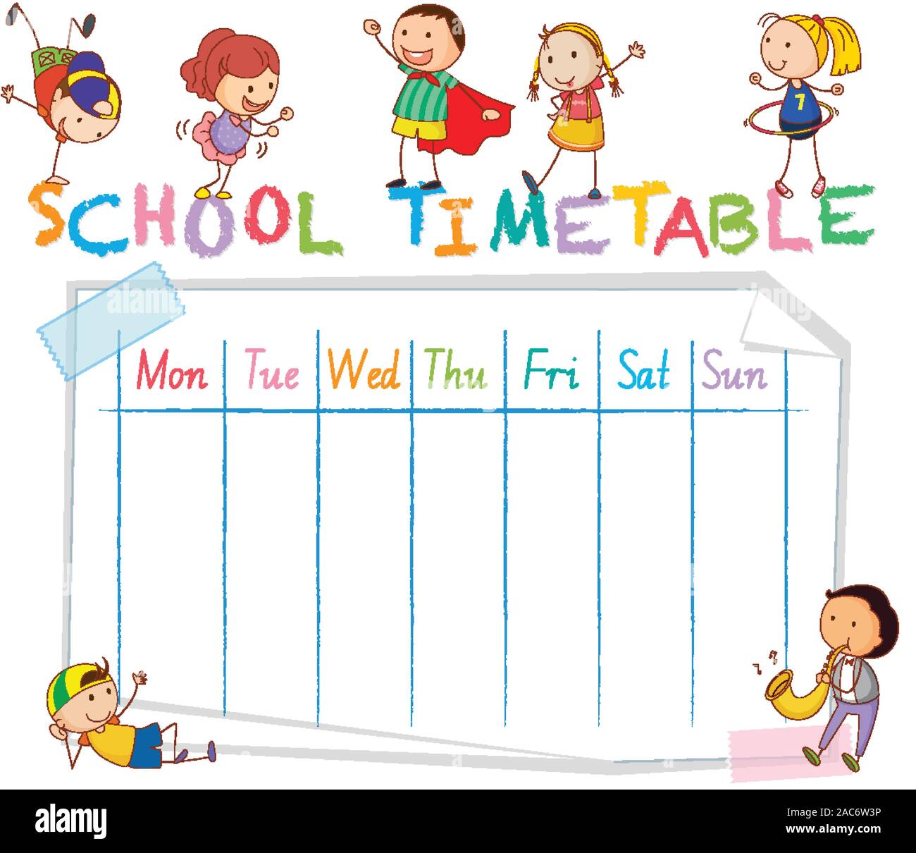 School time table with doodle children illustration Stock Vector Image ...