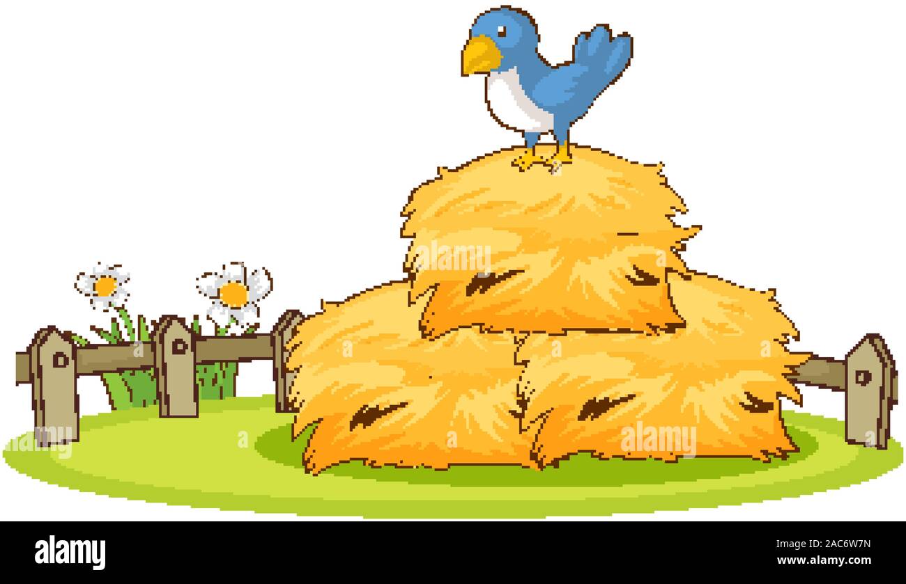 Isolated picture of blue bird on hay illustration Stock Vector Image ...