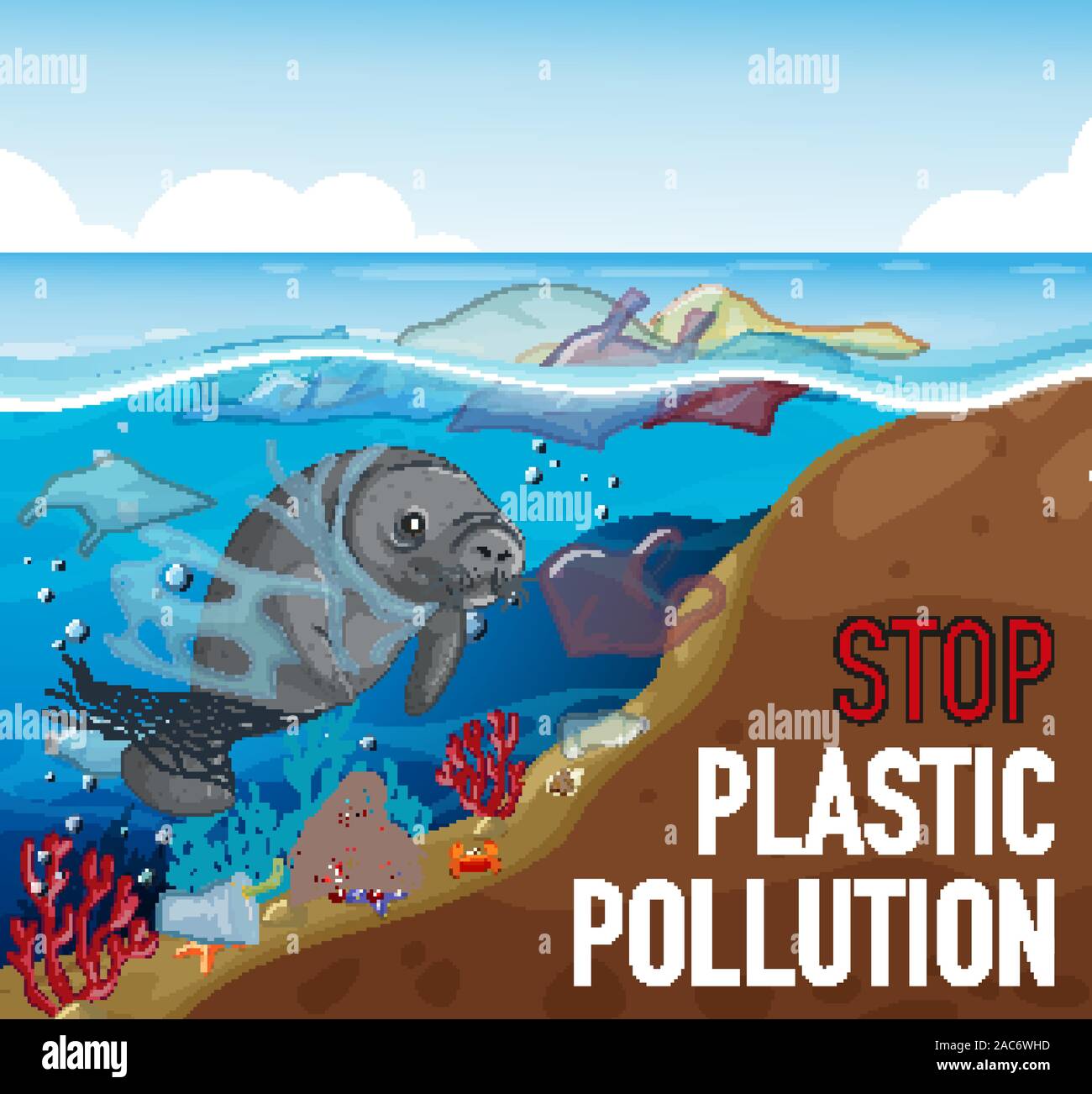 Poster design with manatee in ocean illustration Stock Vector Image ...