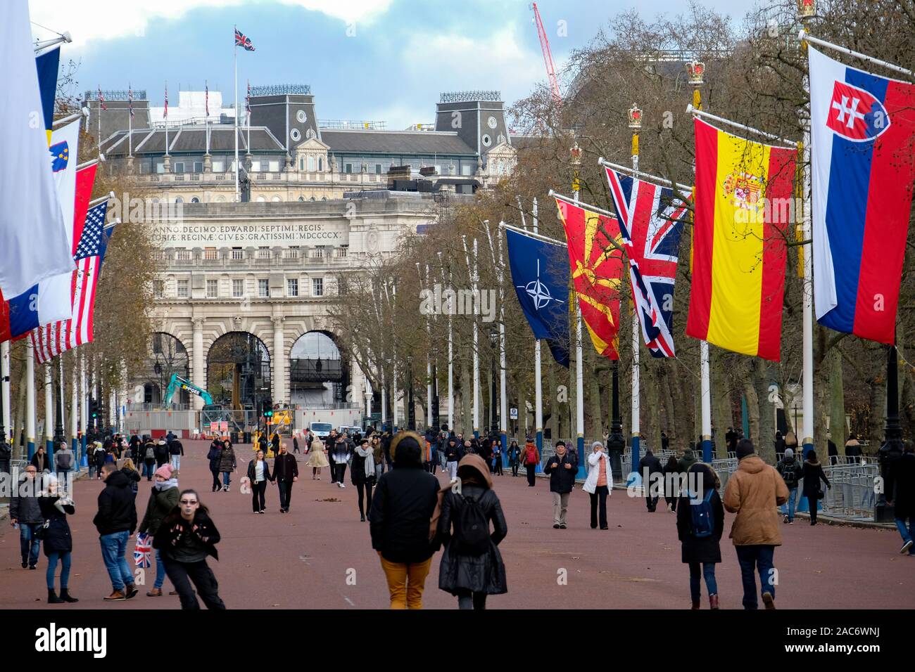 The Mall, London, UK NATO and national flags fly on The Mall before the ...